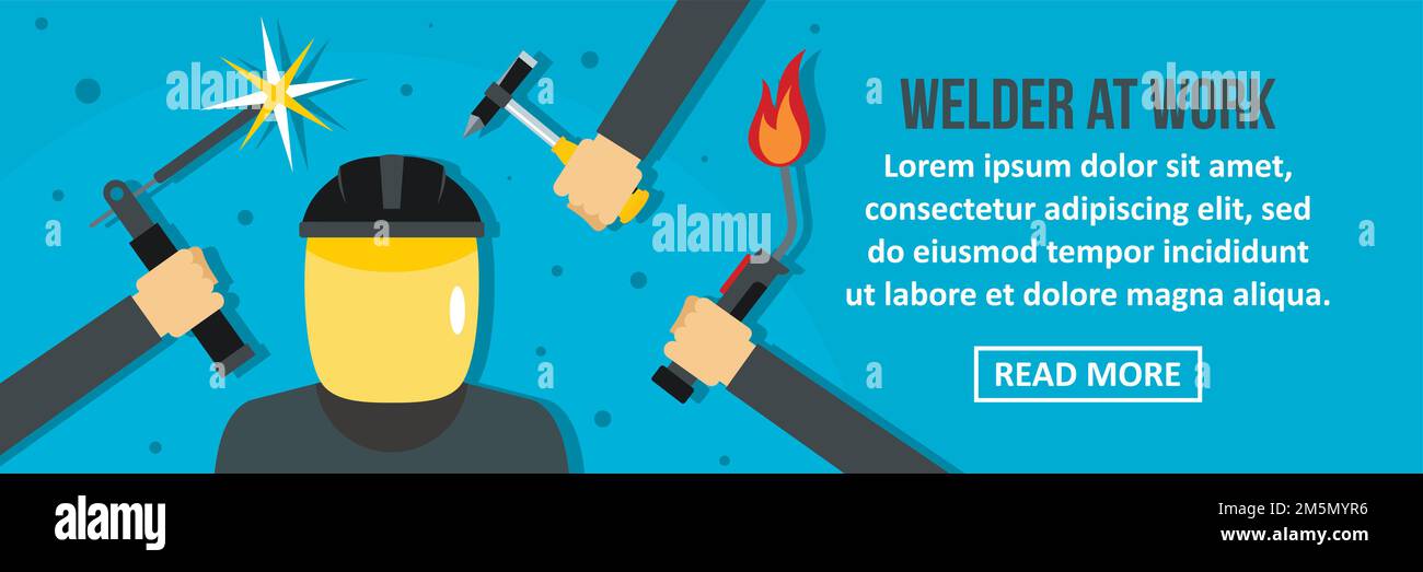 Welder at work banner horizontal concept. Flat illustration of welder ...