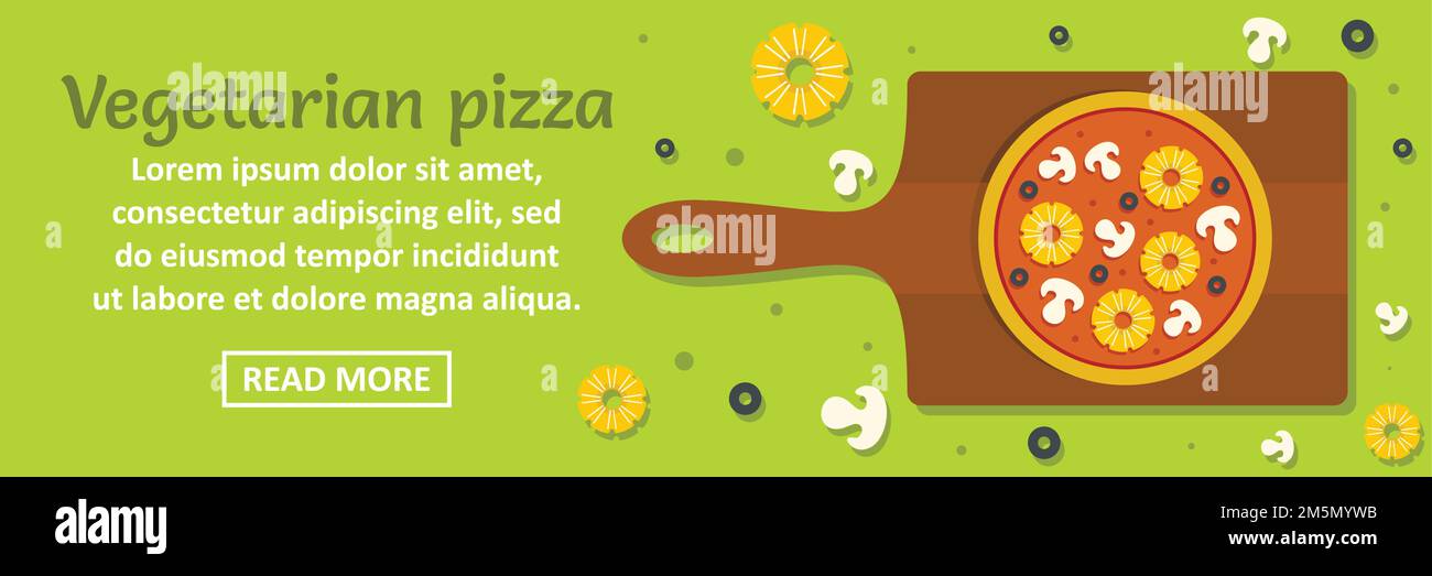 Vegetarian pizza banner horizontal concept. Flat illustration of ...