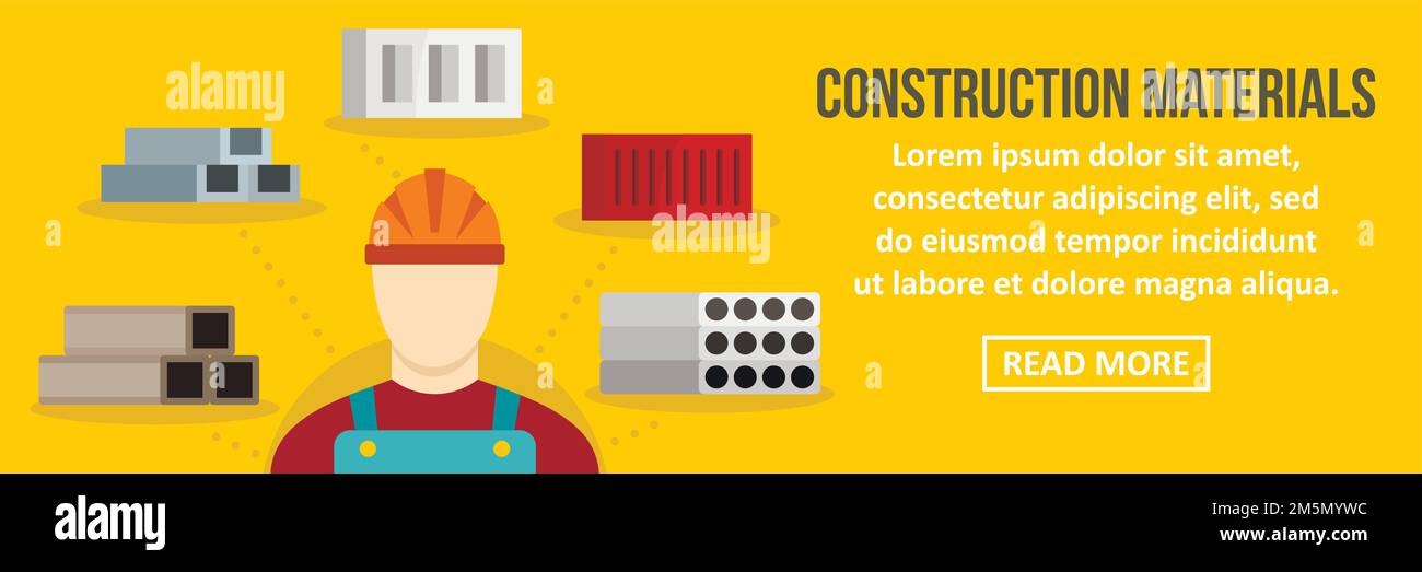Construction materials banner horizontal concept. Flat illustration of ...