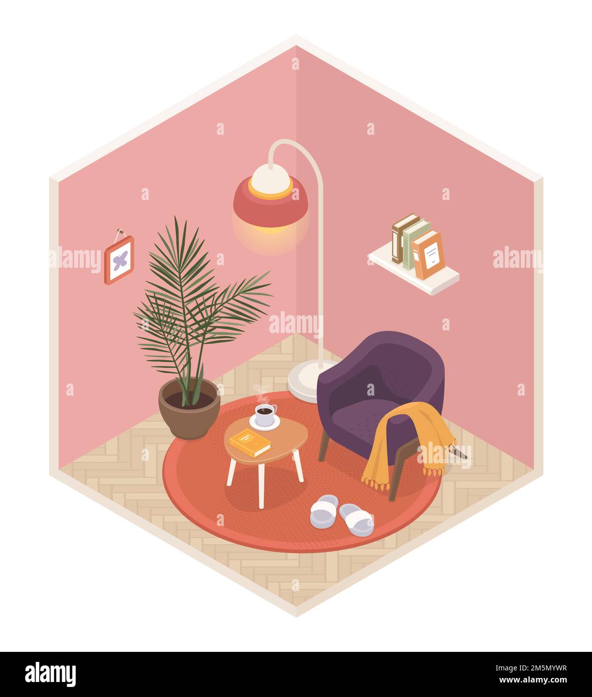 Cozy living room - modern vector colorful isometric illustration Stock ...