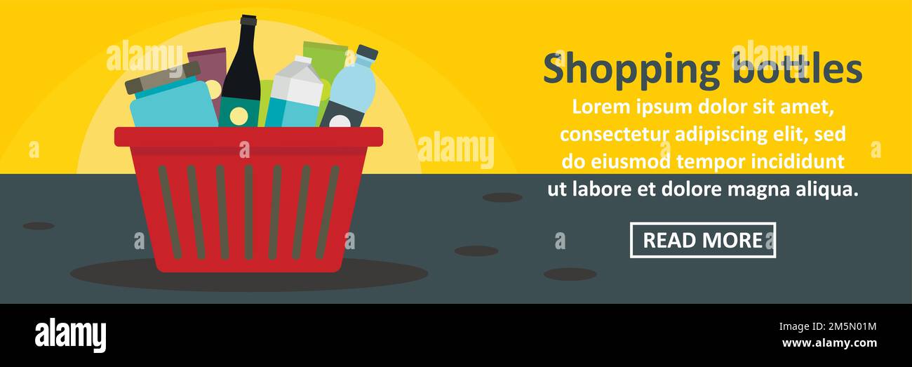 Shopping bottles banner horizontal concept. Flat illustration of ...