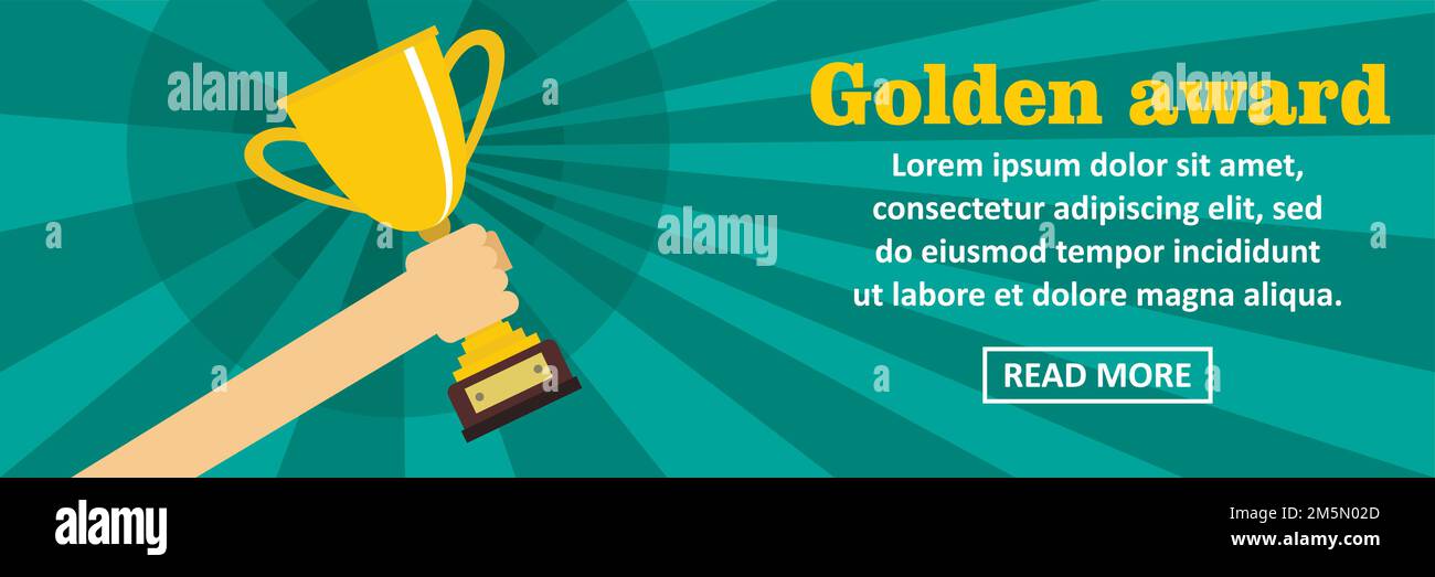 Golden award banner horizontal concept. Flat illustration of golden ...