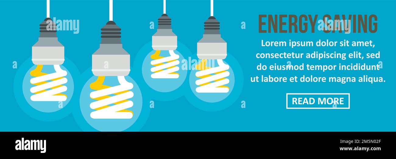Energy saving banner horizontal concept. Flat illustration of energy ...