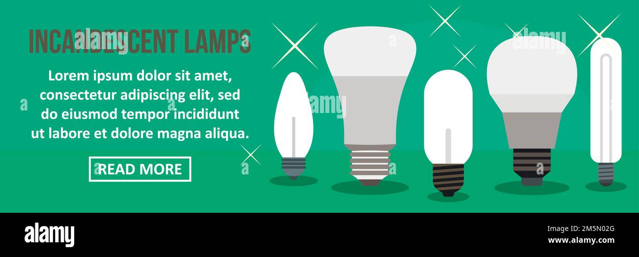 Incandescent lamps banner horizontal concept. Flat illustration of ...