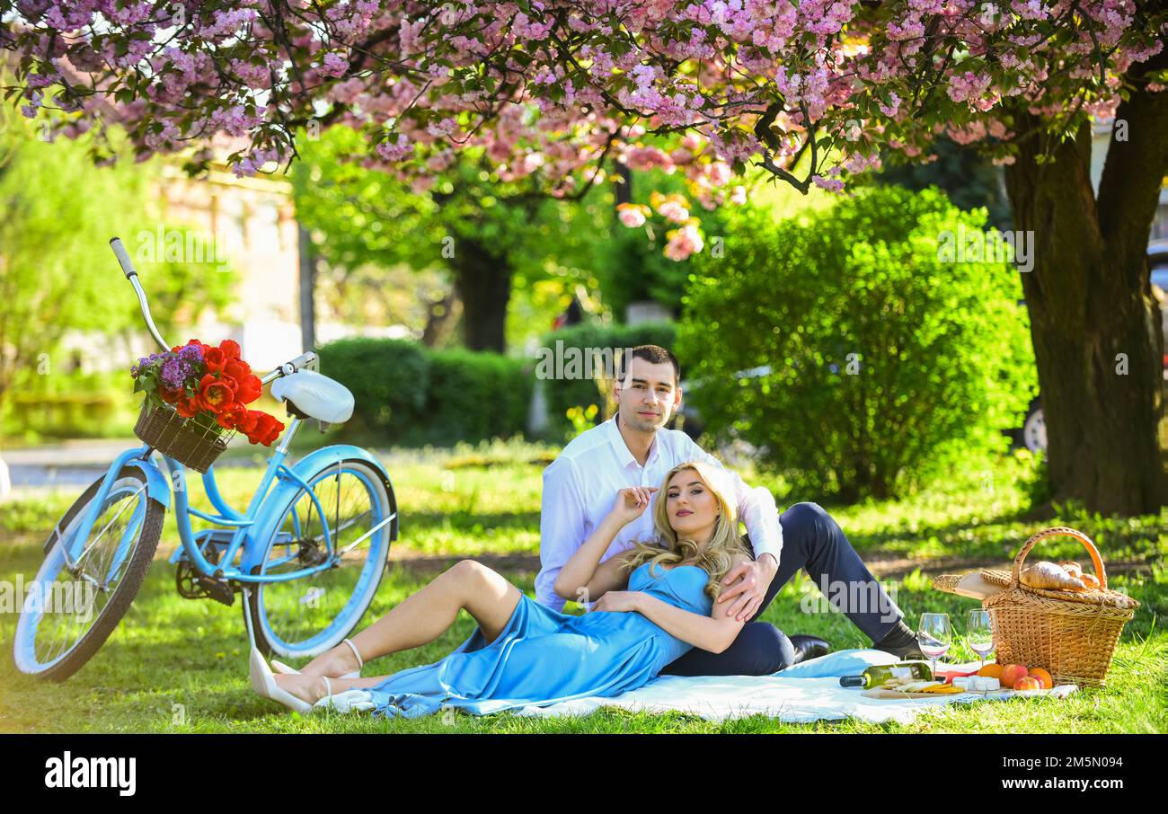 Expressing feelings. enjoying nature together. having picnic in city ...