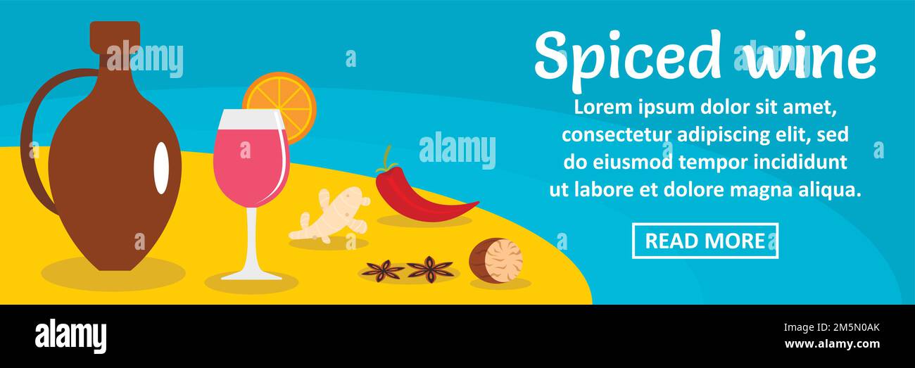 Spiced wine banner horizontal concept. Flat illustration of spiced wine ...