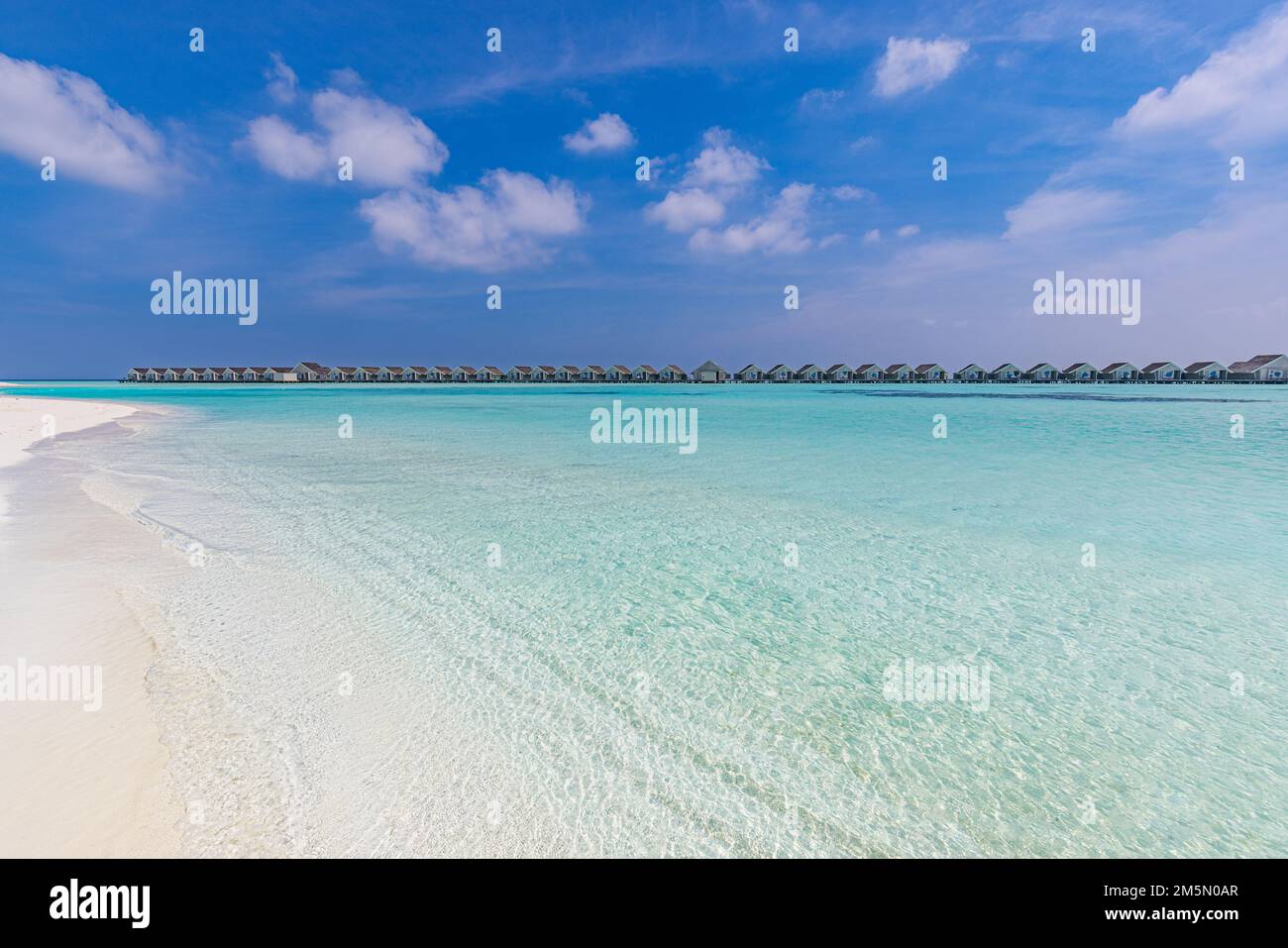 Amazing tropical Maldives resort hotel and island with beach sand and ...