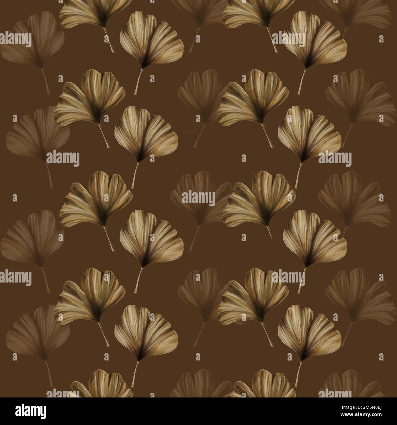 Leaf watercolor seamless pattern. Hand drawn clipart isolated on brown ...