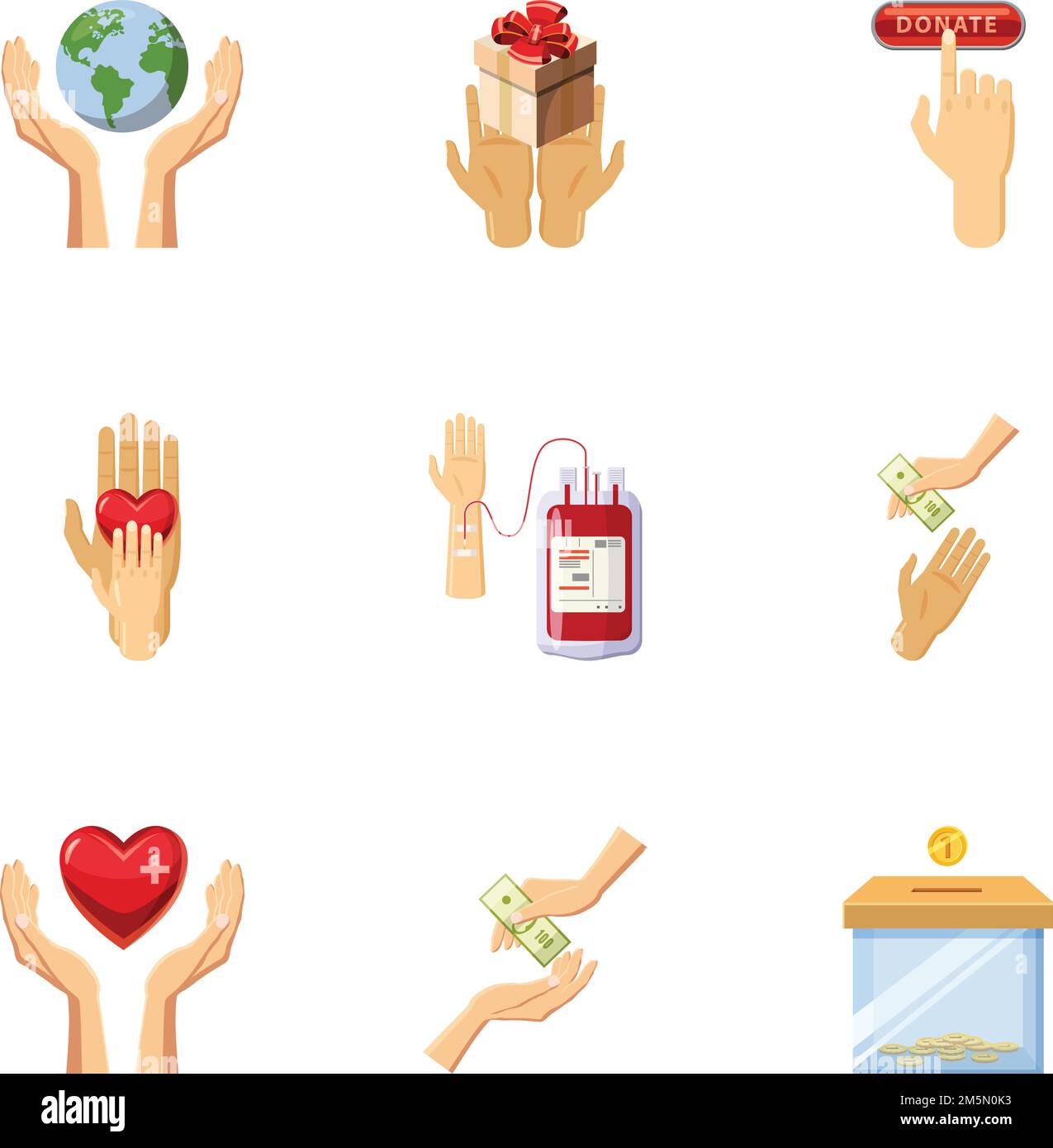 World donor day icons set. Cartoon set of 9 world donor day vector ...