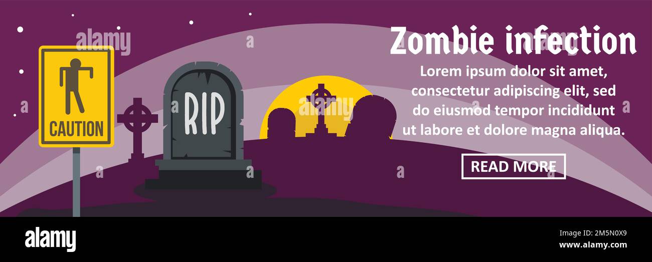 Zombie infection banner horizontal concept. Flat illustration of zombie ...