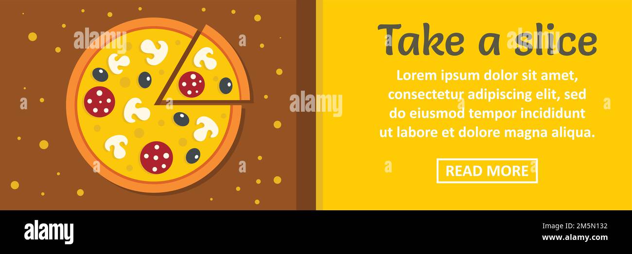 Take a pizza slice banner horizontal concept. Flat illustration of take ...