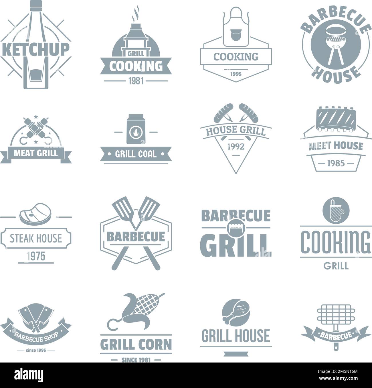 Barbecue grill logo icons set. Simple illustration of 16 barbecue grill ...