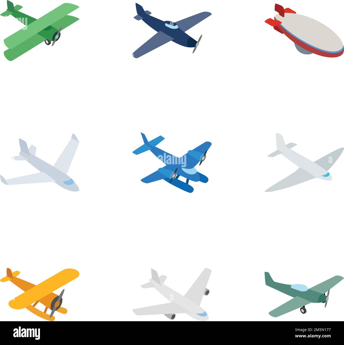 Aircraft icons set. Isometric 3d illustration of 9 aircraft vector ...