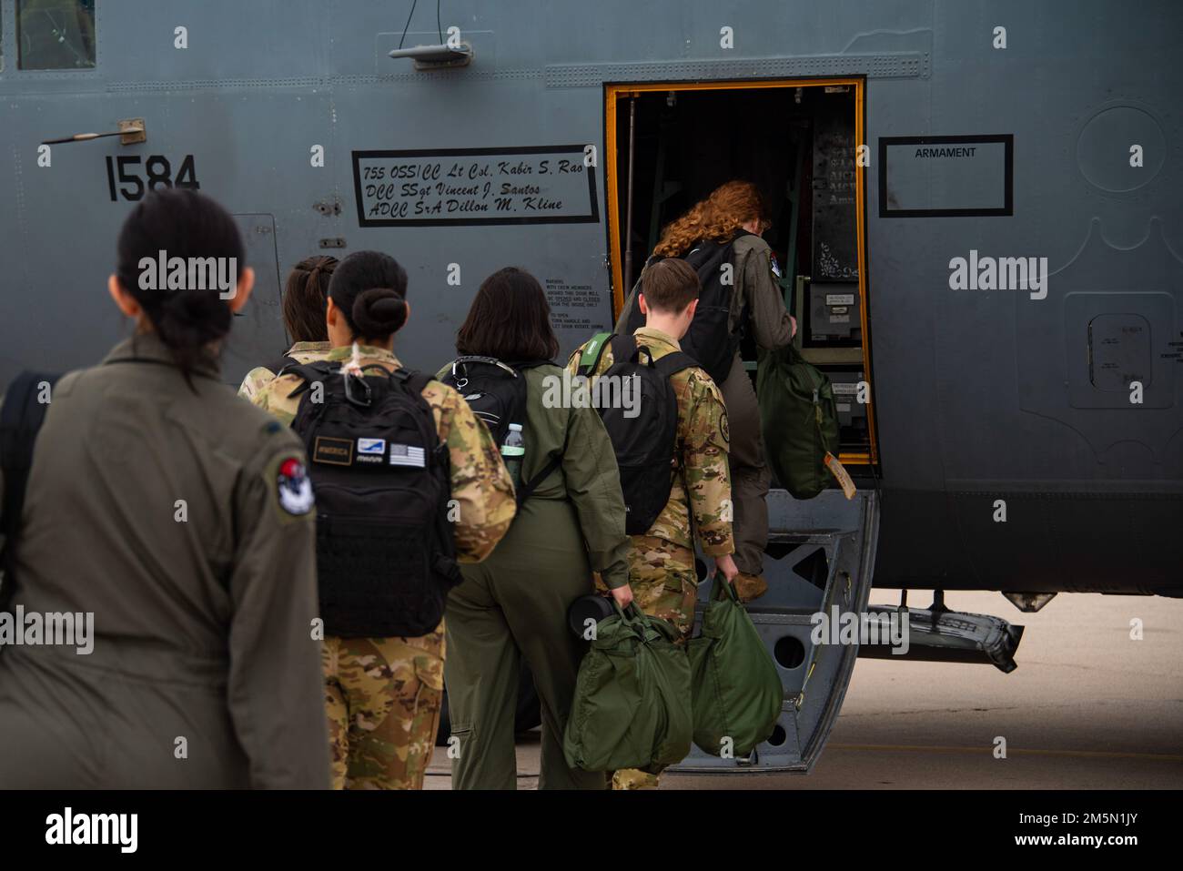 Airmen from the 55th Electronic Combat Group board a U.S. Air Force EC ...