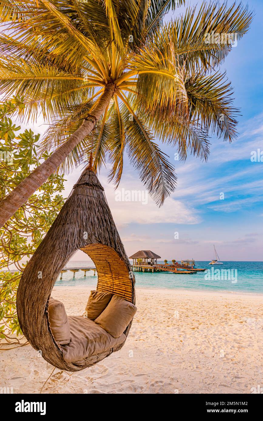 Tropical Sunset Beach Panorama As Summer Landscape With Relax Beach
