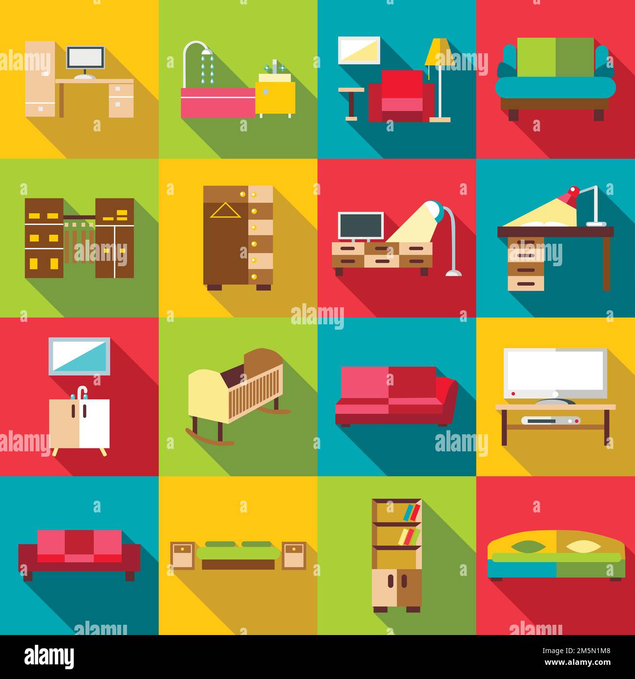 Home interior icons set. Flat illustration of 16 home interior vector ...