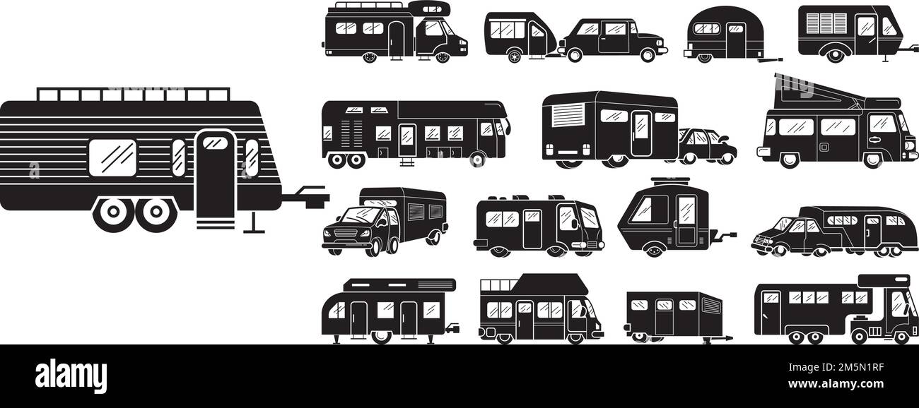 Motorhome icons set. Simple set of motorhome vector icons for web ...