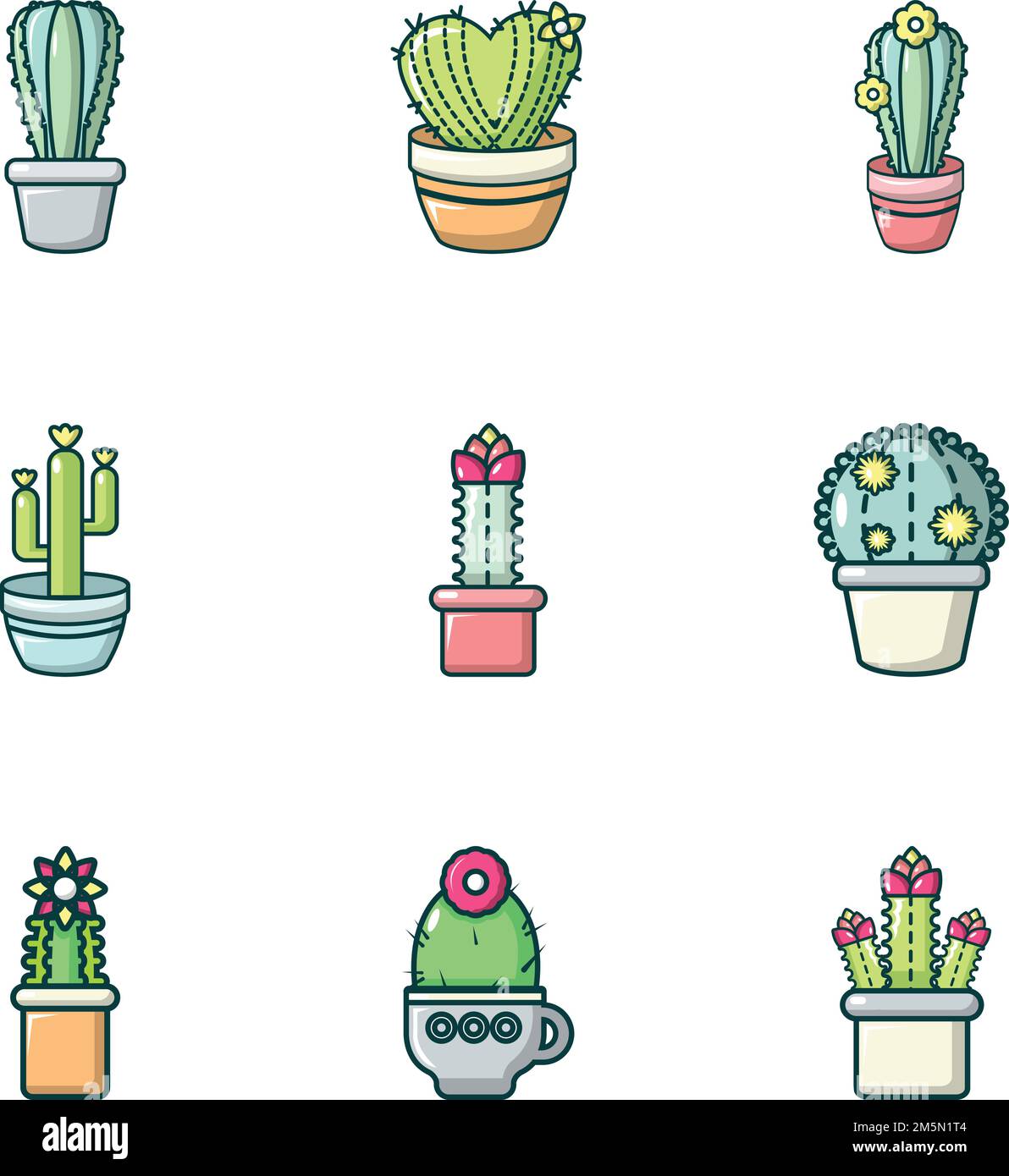 Cactus icons set. Outline set of 9 cactus vector icons for web isolated ...