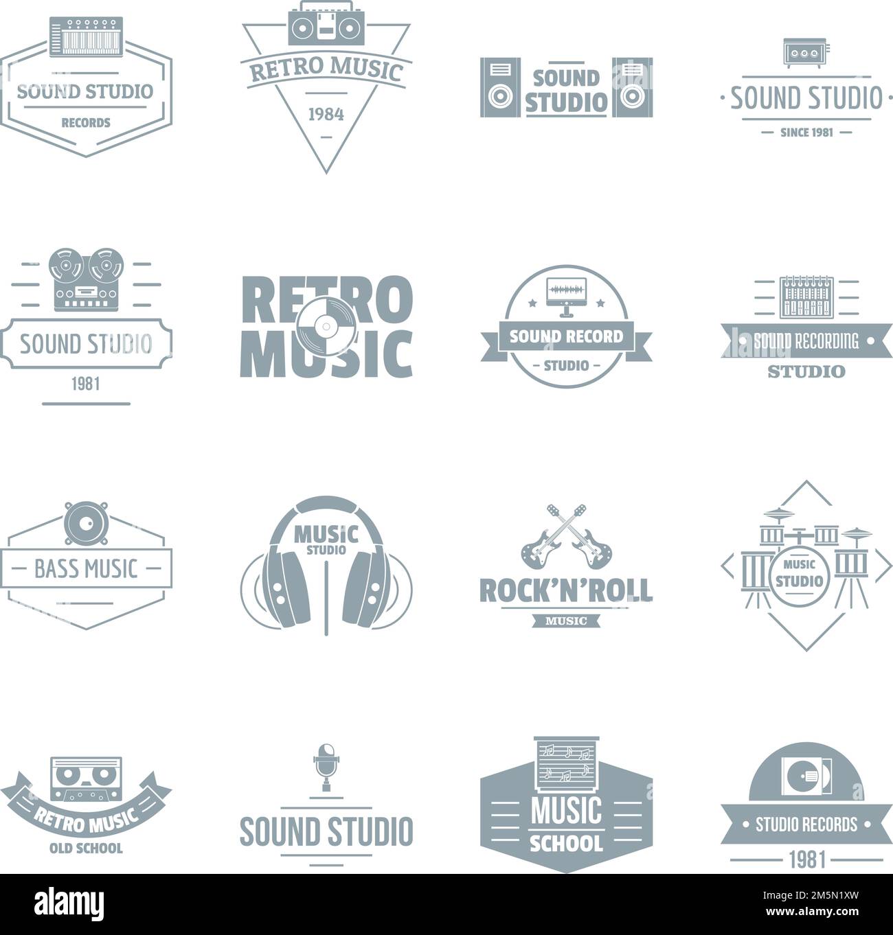 Music studio logo icons set. Simple illustration of 16 music studio ...