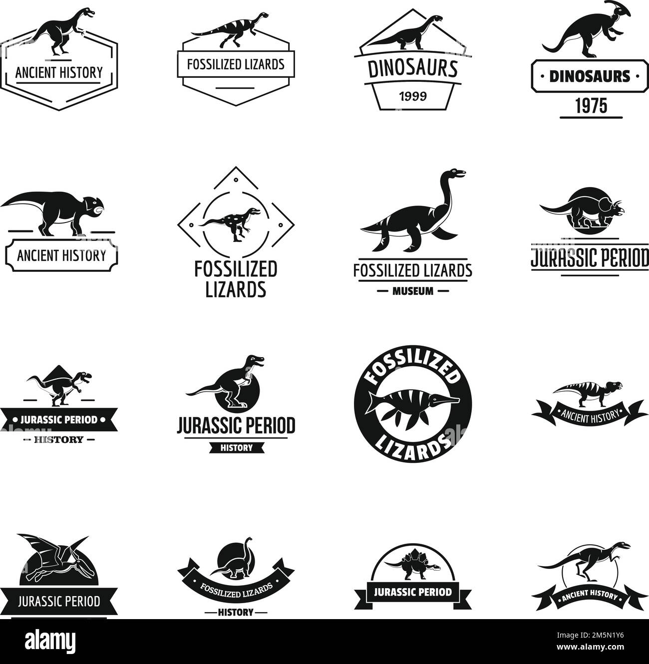 Dinosaur logo icons set. Simple illustration of 16 dinosaur logo vector ...