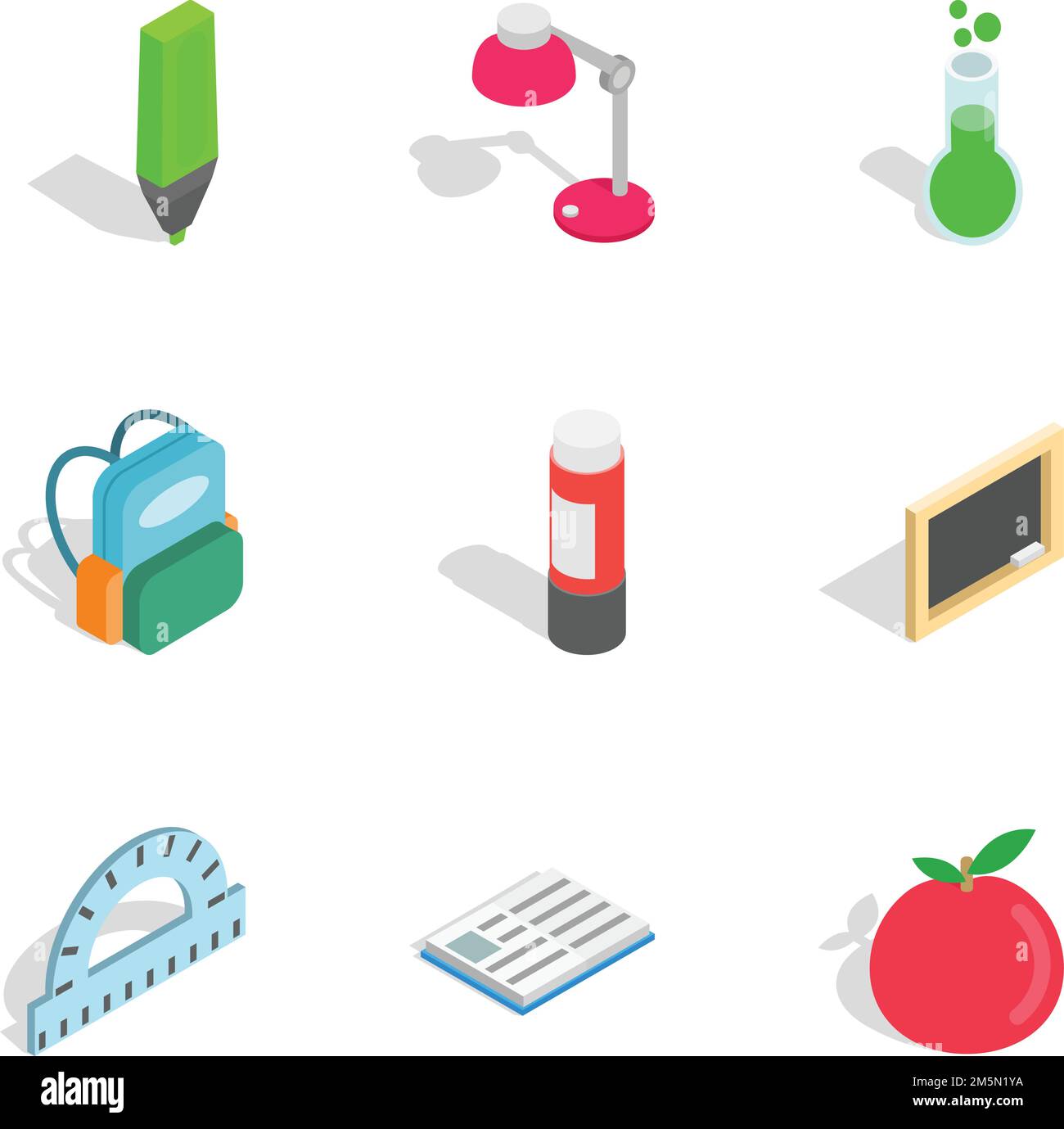 School tools icons set. Isometric 3d illustration of 9 school tools ...