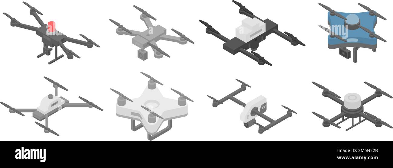 Police drone icons set. Isometric set of police drone vector icons for ...