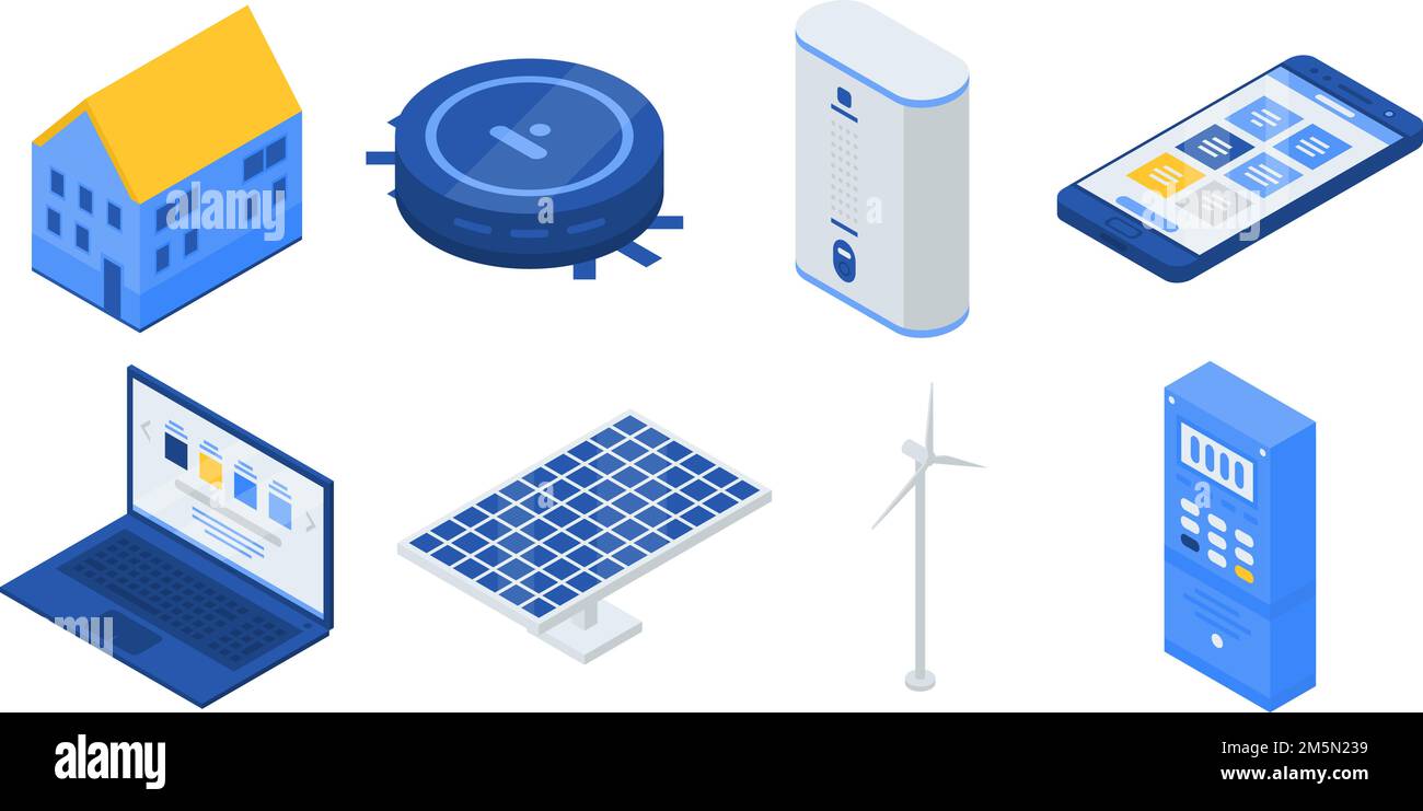 Autonomous house icons set. Isometric set of autonomous house vector ... Autonomous house icons set. Isometric set of autonomous house vector ...