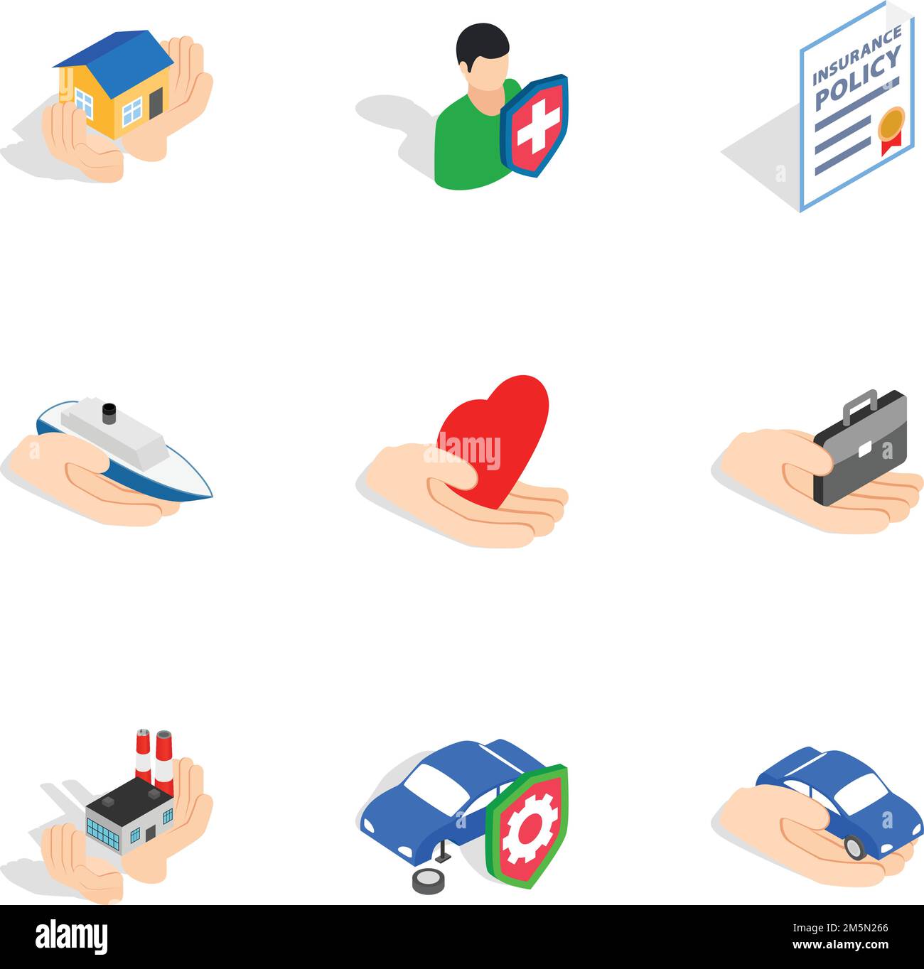 Insurance icons set. Isometric 3d illustration of 9 insurance vector ...