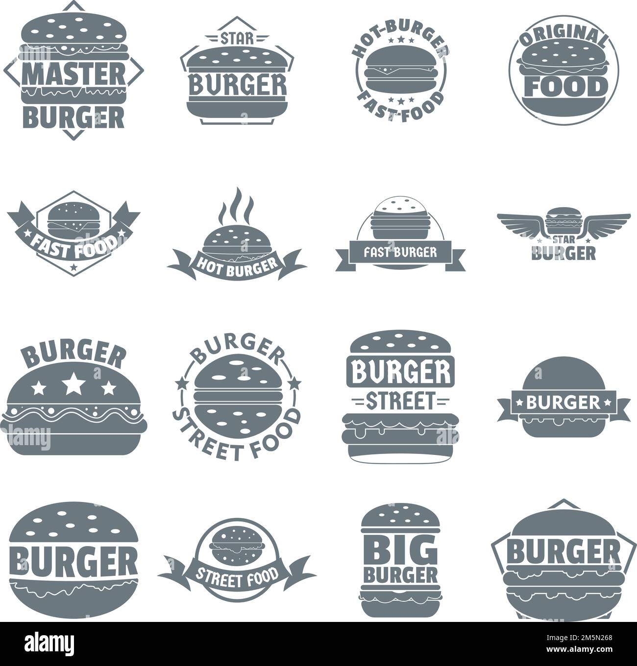 Burger logo icons set. Simple illustration of 16 burger logo vector ...