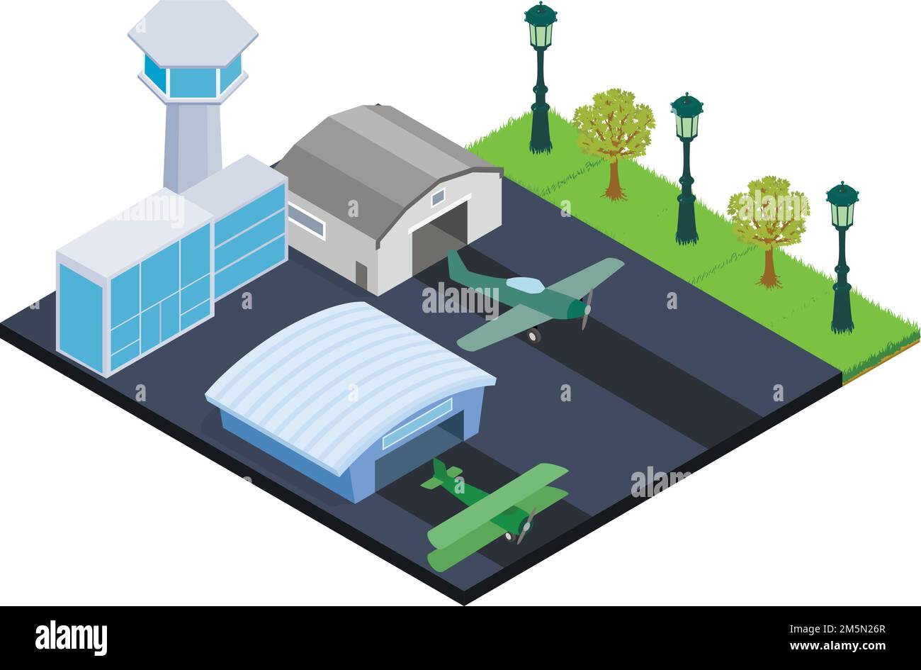 Small airport concept banner. Isometric banner of small airport vector ...