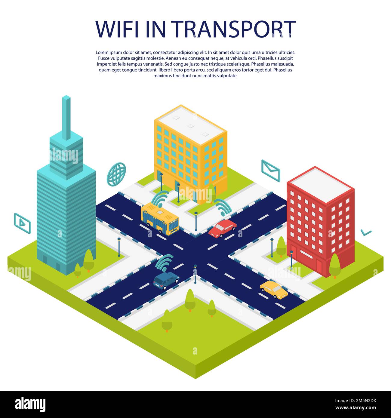 Wifi in transport public concept banner. Isometric illustration of wifi ...