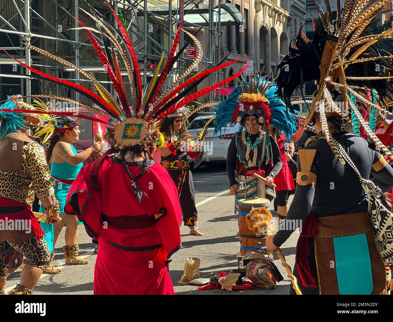 A closeup of hundreds marching during the 1st Annual Indigenous Peoples ...