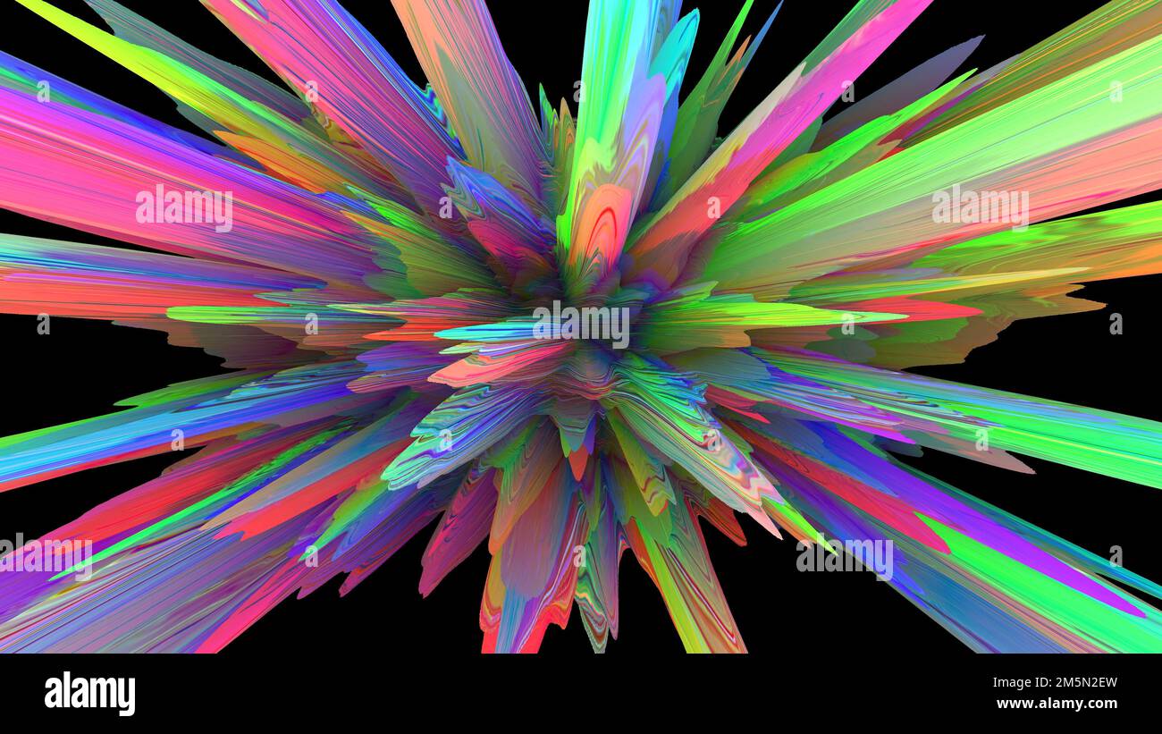 Abstract colorful explosion of painting colors on black background. Modern design element, zoom ...