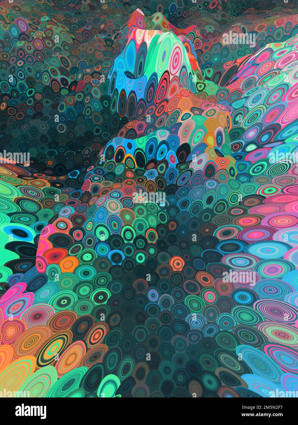 Abstract 3D colorful circle texture mountain landscape. Modern ...