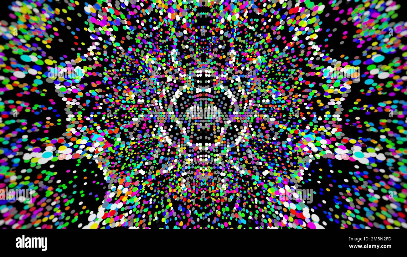 Abstract colorful particle explosion. Circle dot tunnel background, 3D ...