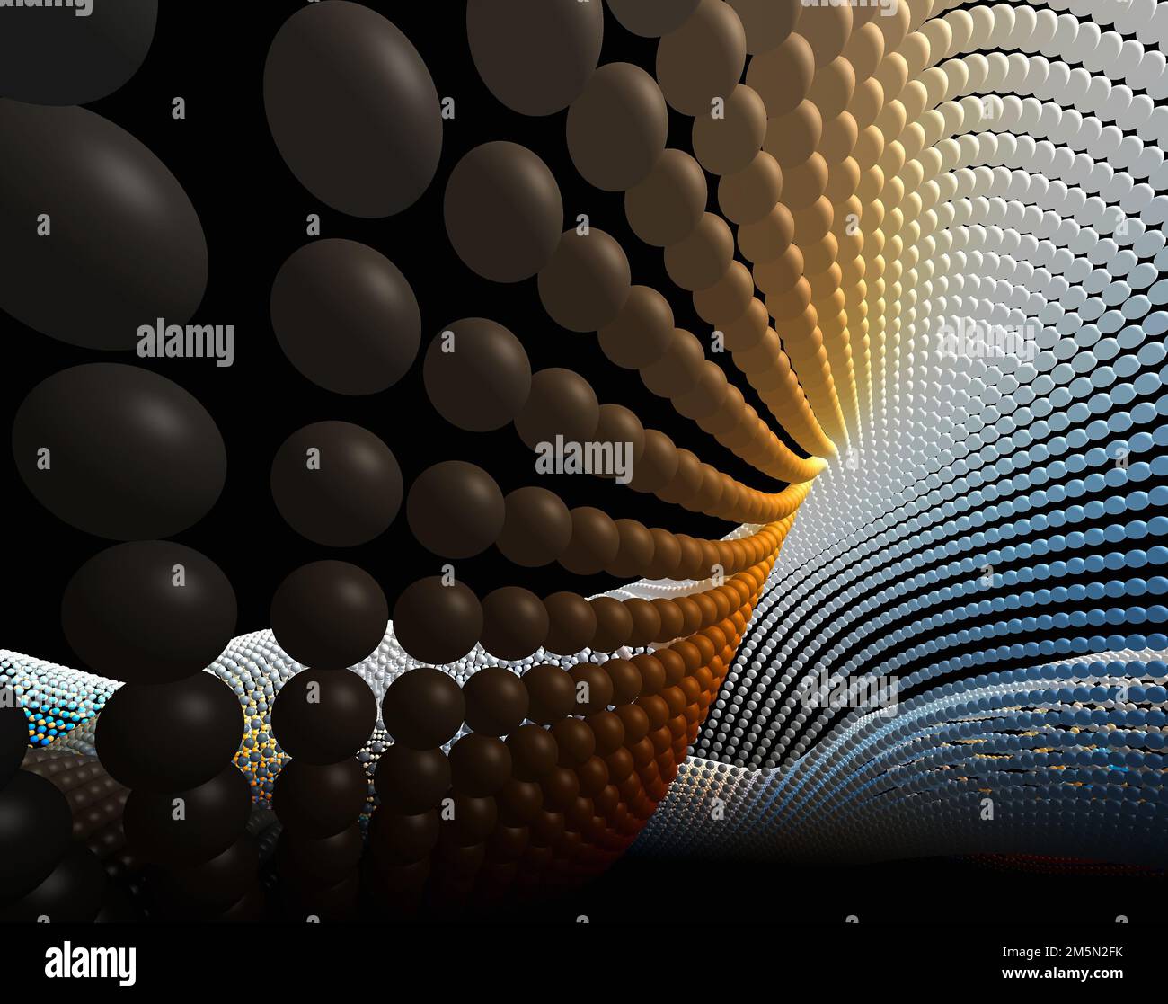 Abstract spotted circle colorful wave on black background. 3D ...