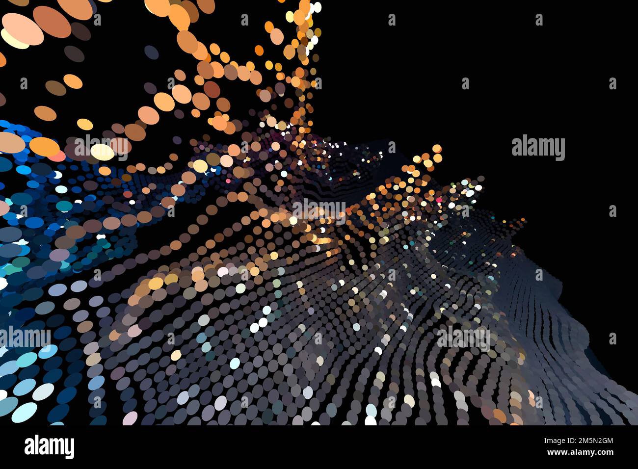 Colorful abstract particle wave on black background, circle mesh Stock ...