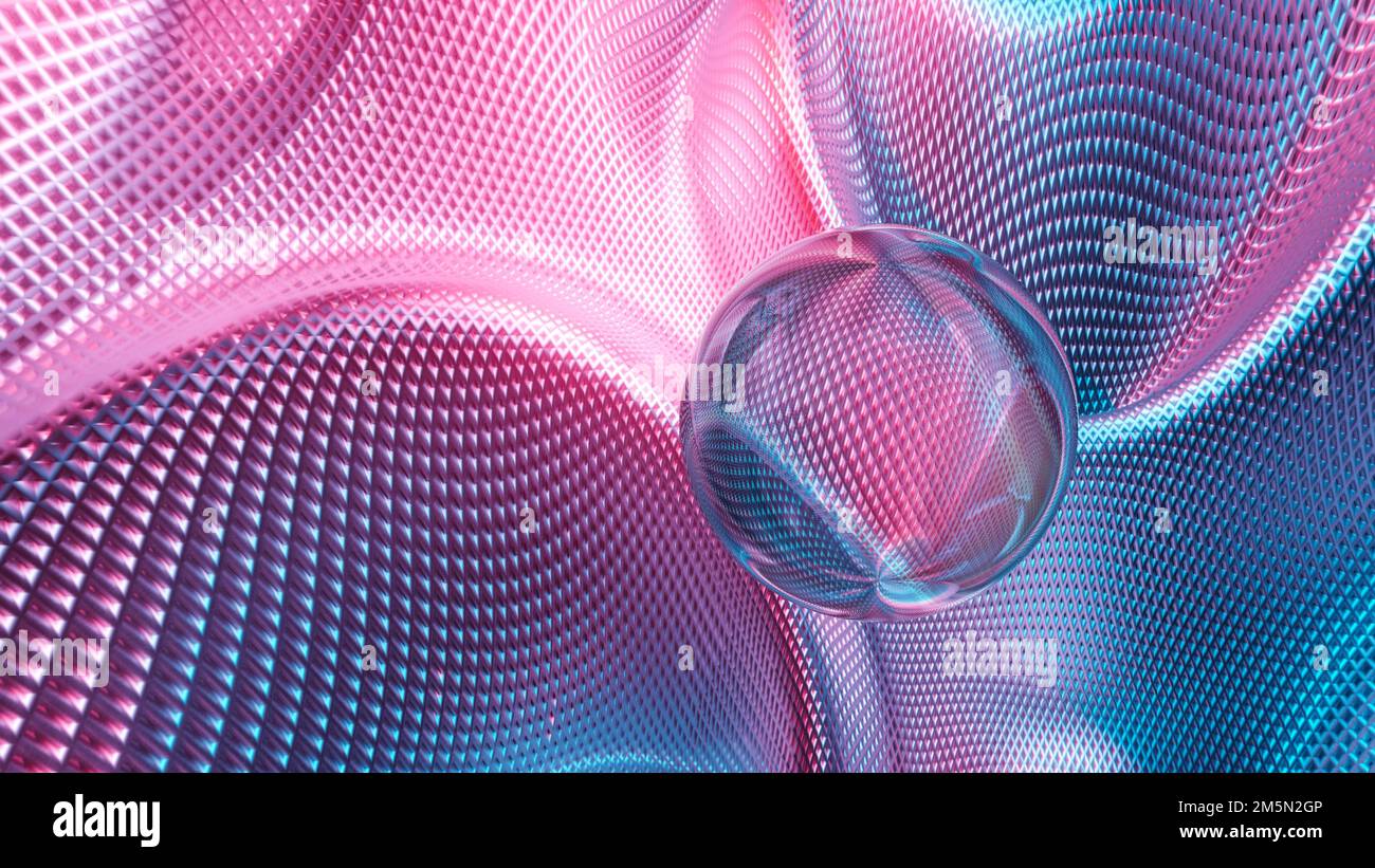 Abstract 3D colorful sphere in wiremesh background. 3D rendering modern ...