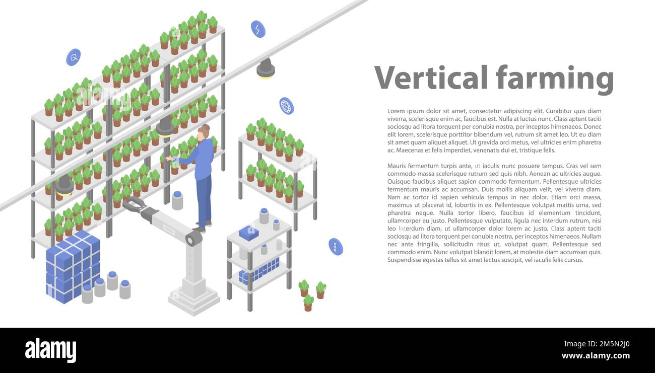 Vertical farming concept banner. Isometric illustration of vertical ...