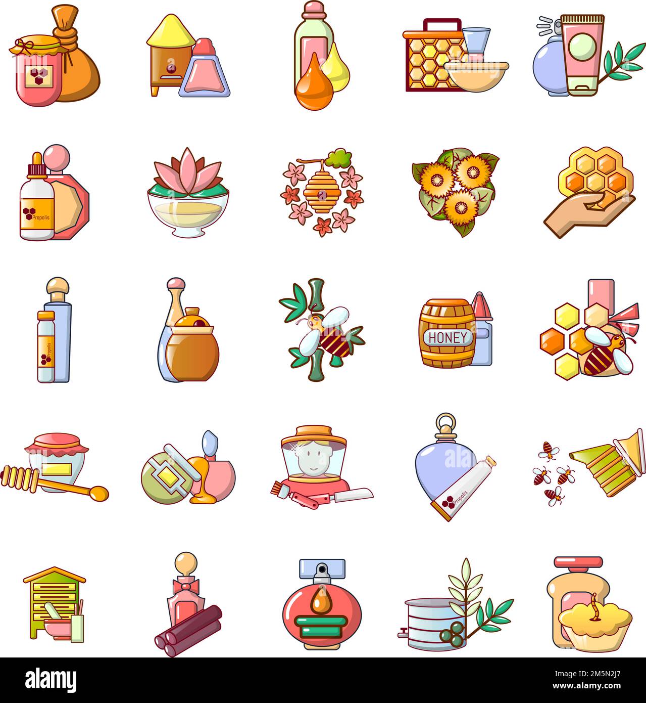 Honey icons set. Cartoon set of 25 honey vector icons for web isolated ...