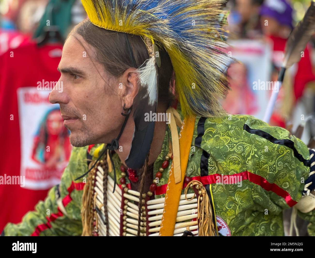 A closeup of hundreds marching during the 1st Annual Indigenous Peoples ...