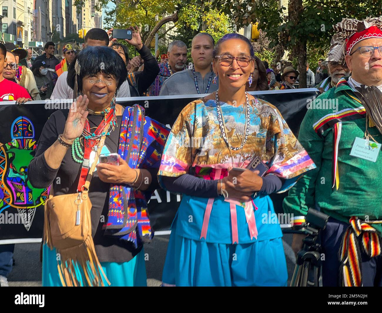 A closeup of hundreds marching during the 1st Annual Indigenous Peoples ...