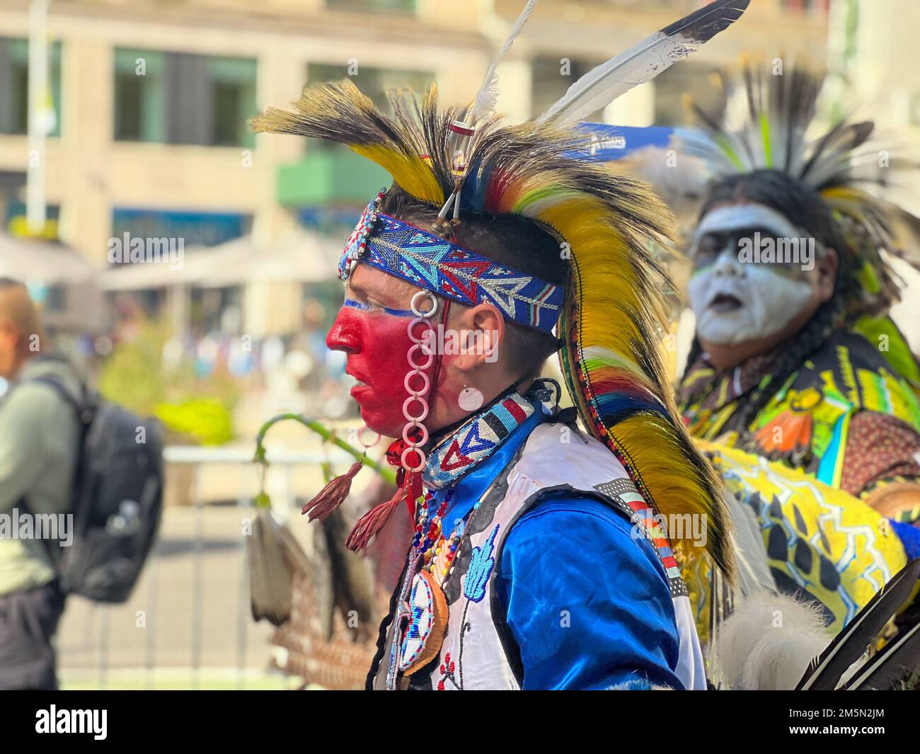 A closeup of hundreds marching during the 1st Annual Indigenous Peoples ...