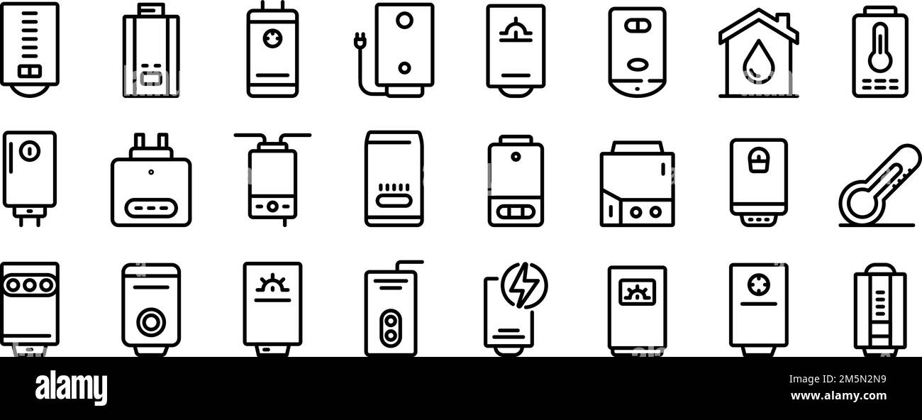 Boiler icons set. Outline set of boiler vector icons for web design ...