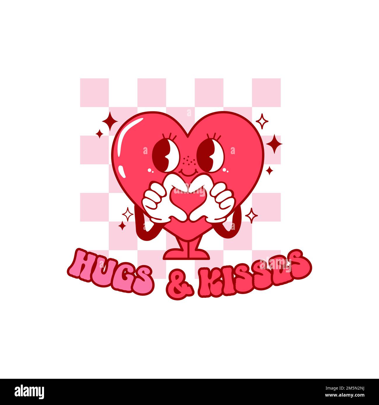 Retro groovy Valentines day quote. Hugs and kisses. Vector illustration ...