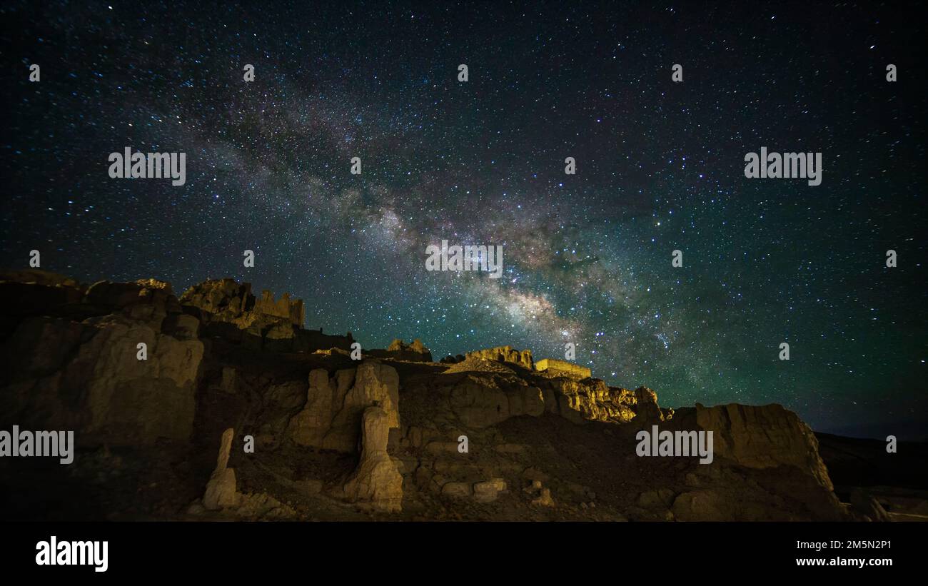 A night view of the Piyang Dongga Ruins with a starry sky Stock Photo ...