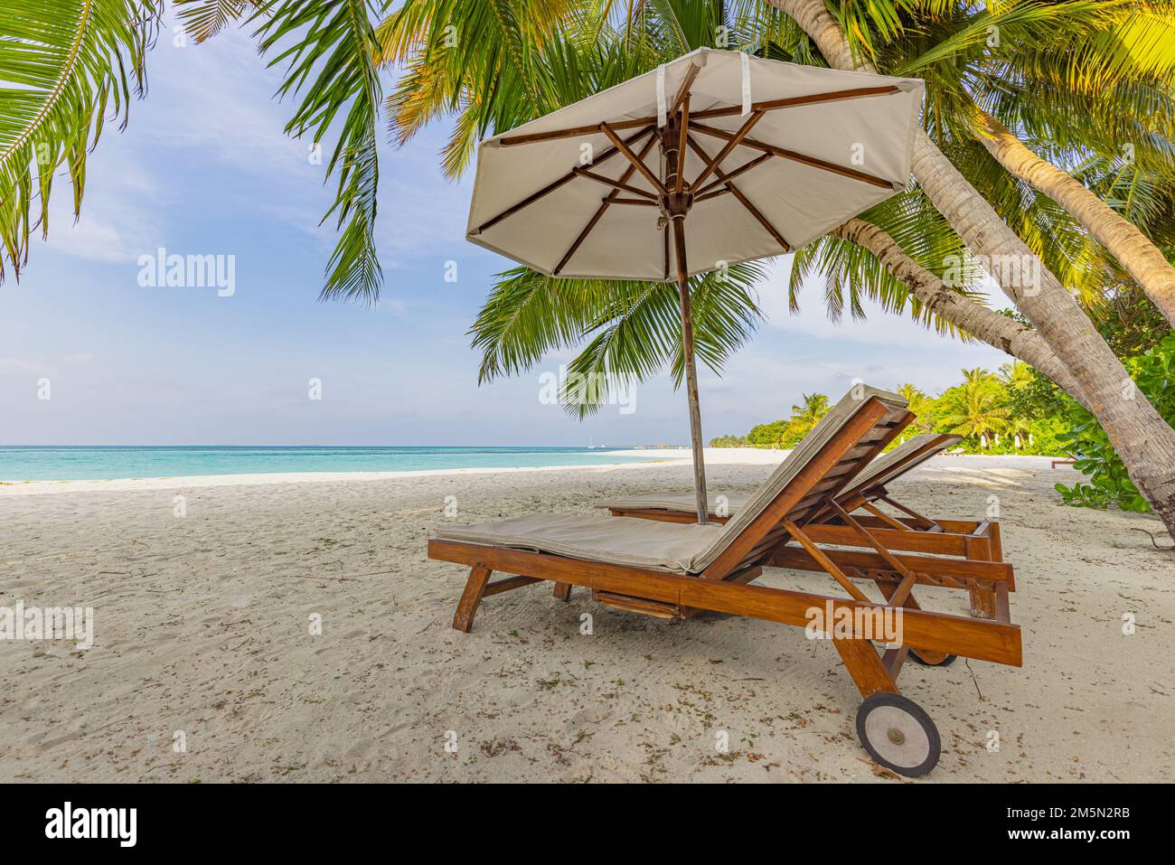 Beautiful tropical beach. White sand and coco palms travel tourism ...
