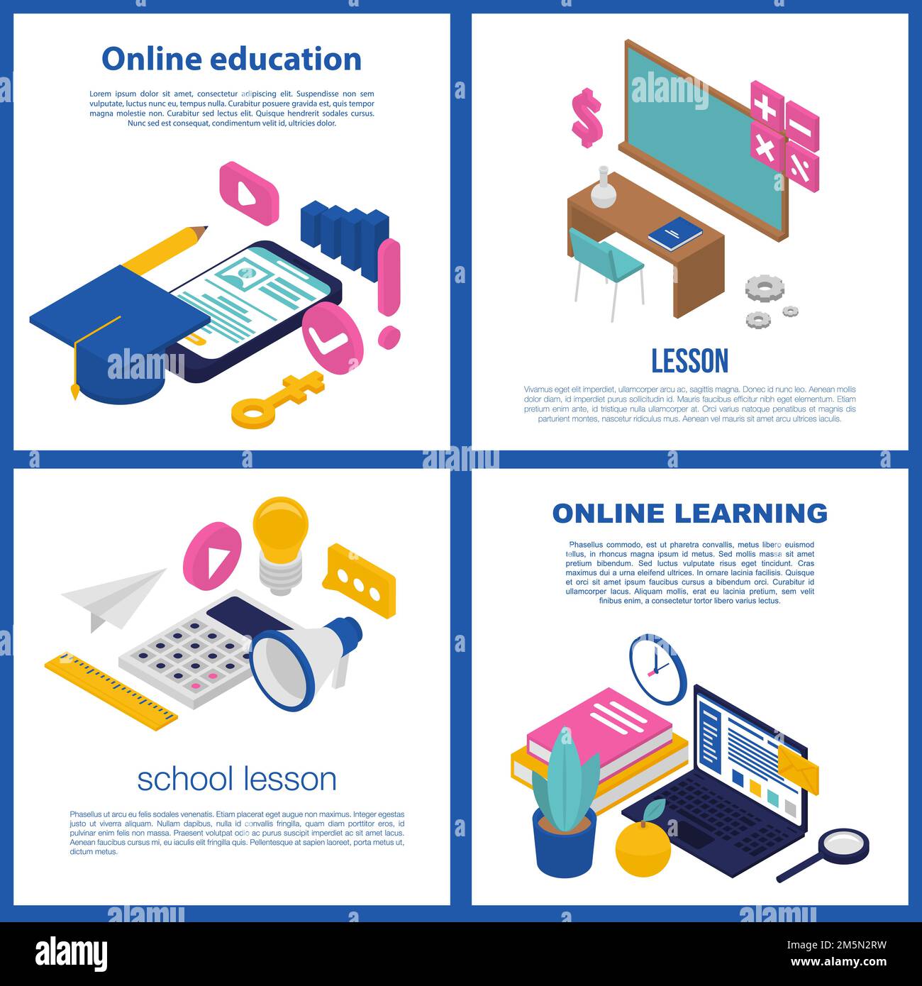 Lesson banner set. Isometric set of lesson vector banner for web design ...