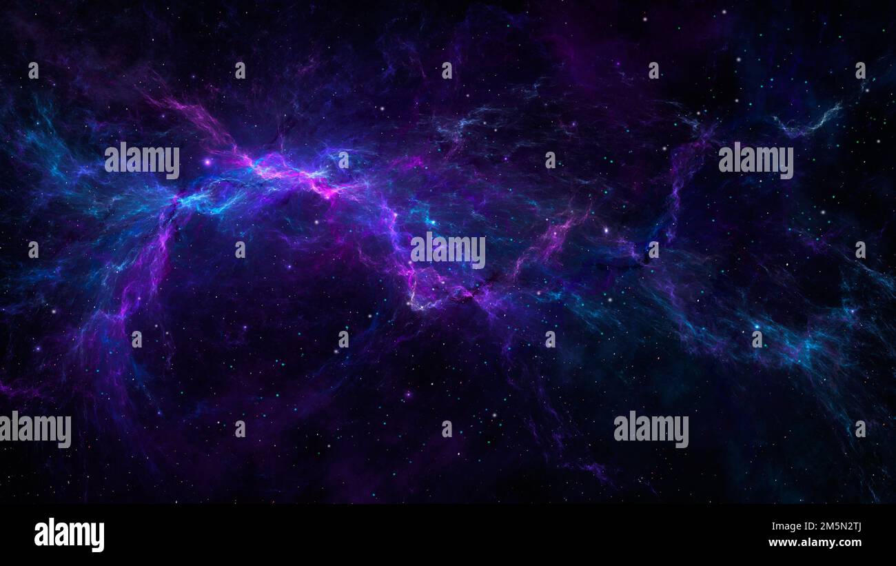 Space background. Colorful fractal blue and violet nebula with star ...