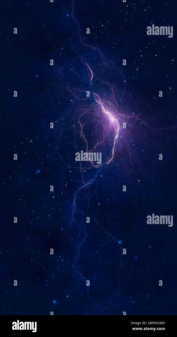 Space vertical background. Colorful fractal blue and violet nebula with ...